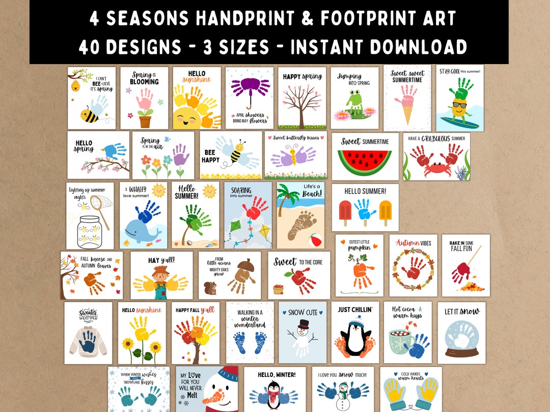 40 Seasonal Handprint & Footprint Craft Bundle -- Printable DIY ...