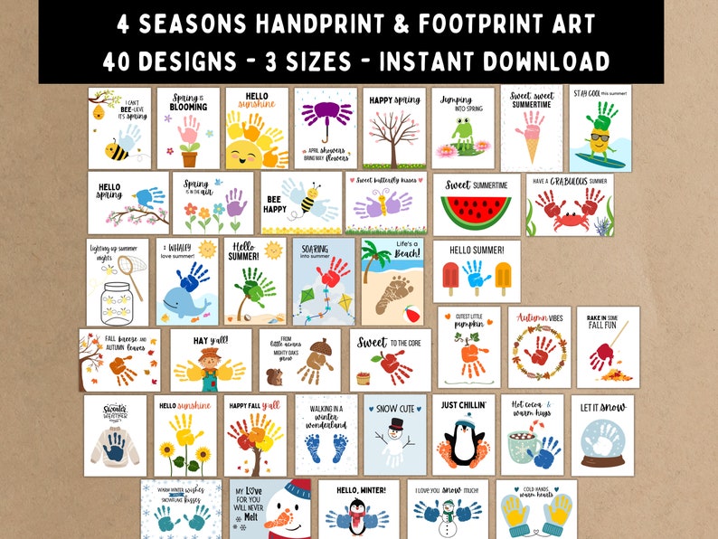 40 Seasonal Handprint & Footprint Craft Bundle Printable DIY Craft ...