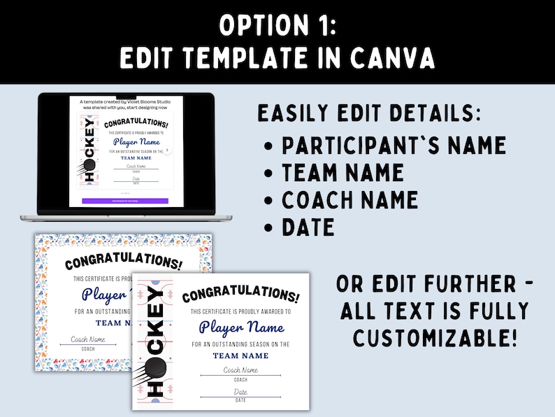 Hockey Team Certificates Editable Hockey Participation Certificates ...