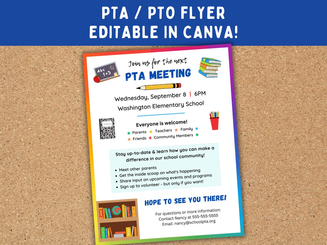 PTA / PTO Meeting Flyer - Customizable Membership & Recruitment Event ...