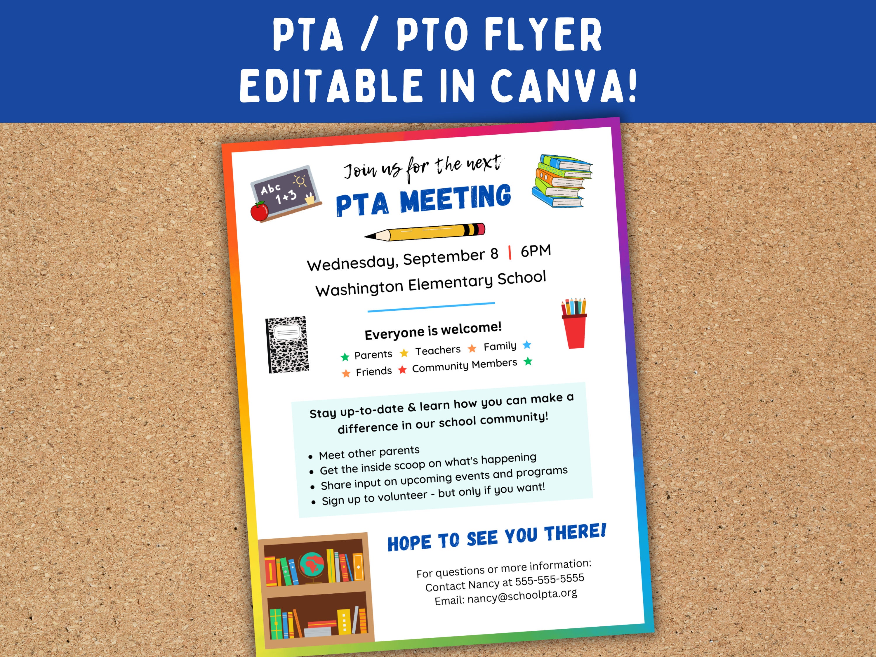 PTA / PTO Meeting Flyer Editable Canva Template Pto/pta - Etsy