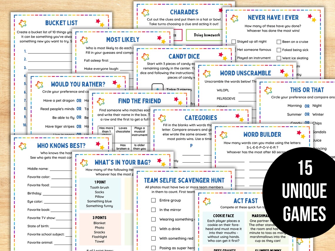 Kids Party Games Printable Sleepover Games for Boys or Girls - Etsy