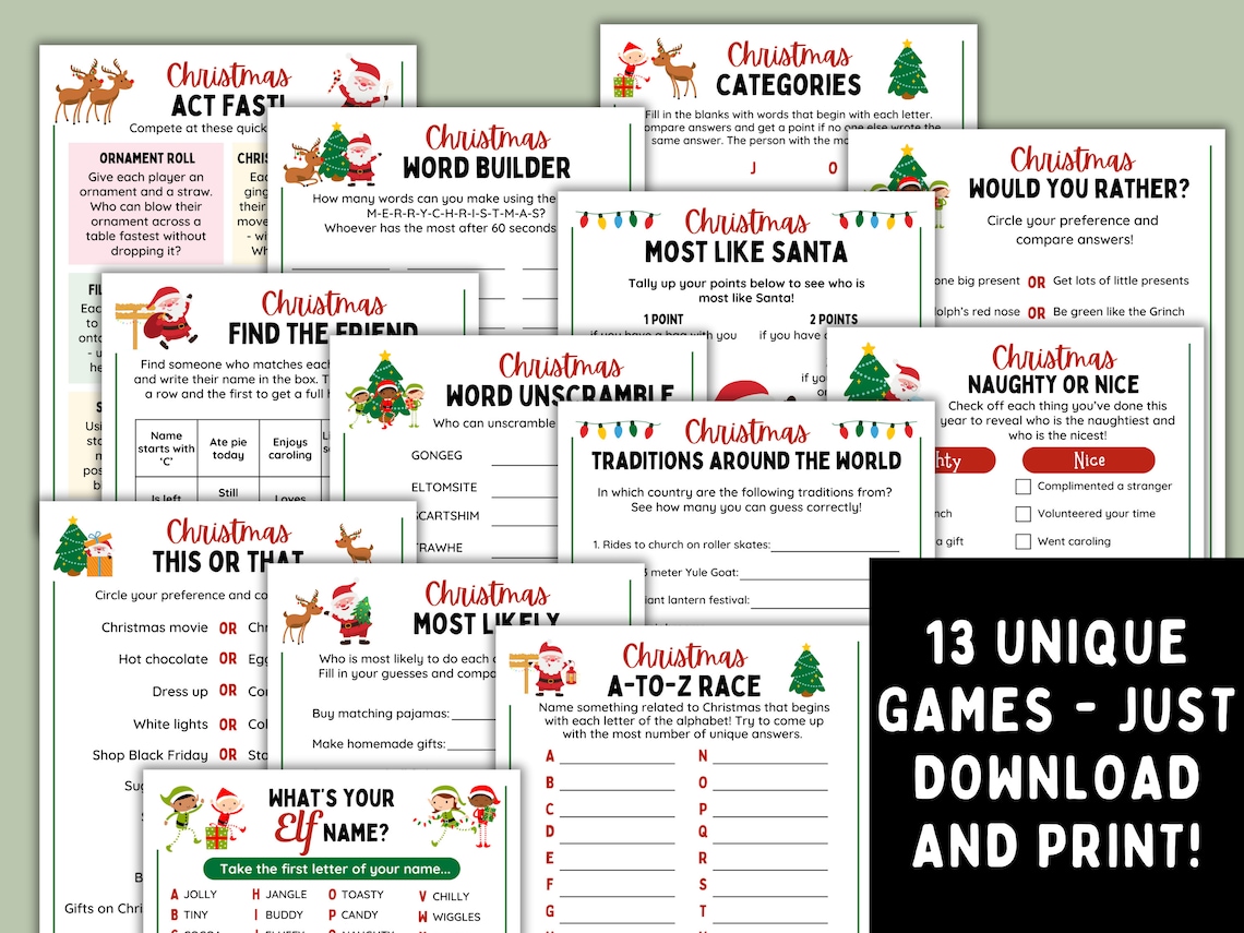 Christmas Party Games -- Printable Christmas Games -- Christmas Games ...