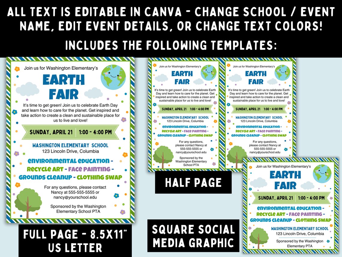 Earth Day Fair Flyer -- Customizable Invitation for Community & School ...