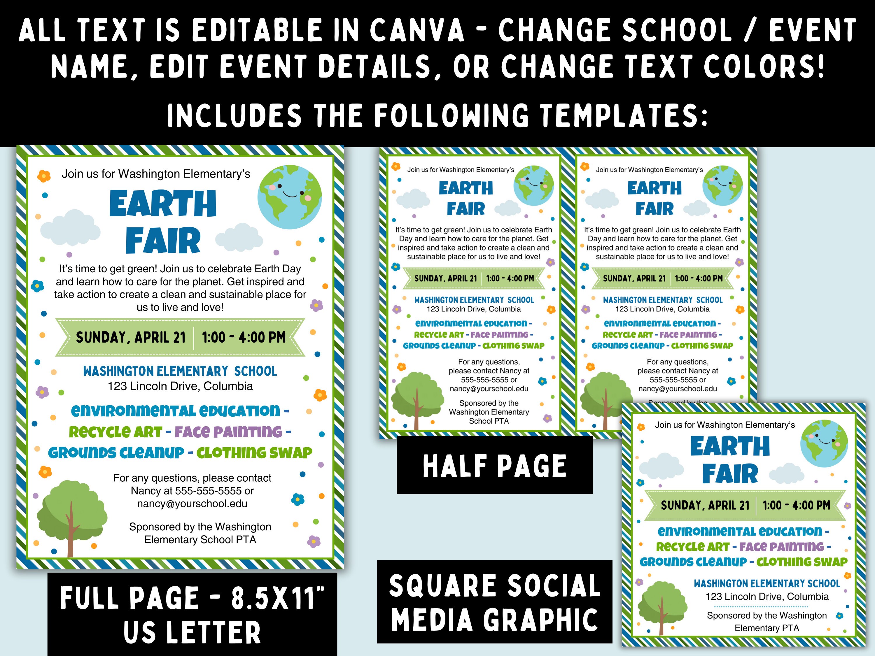 Earth Day Flyer Earth Fair Invite Editable Template School PTO PTA ...