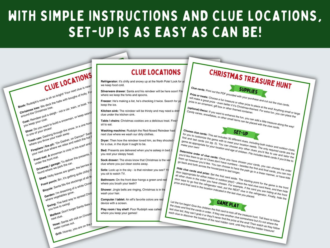 Christmas Treasure Hunt -- Festive Scavenger Hunt for Kids & Family ...