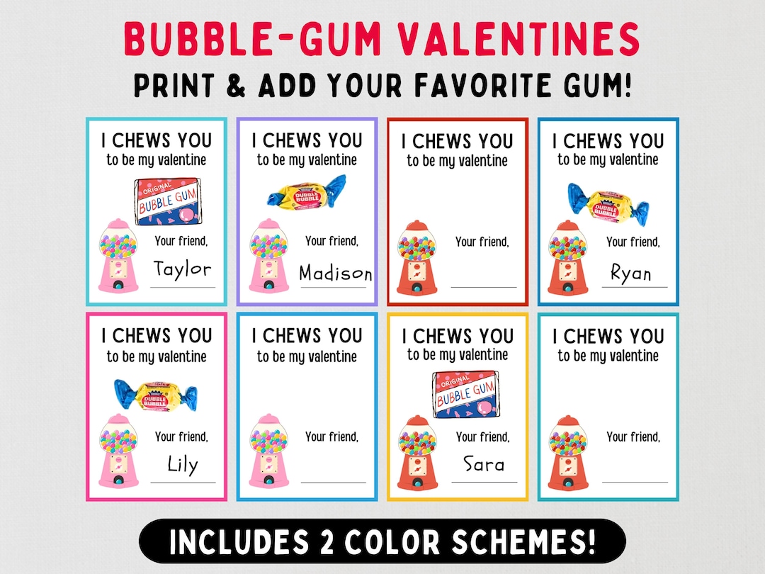 I Chews You Classroom Valentine Cards to Pair With Bubble Gum or Candy ...