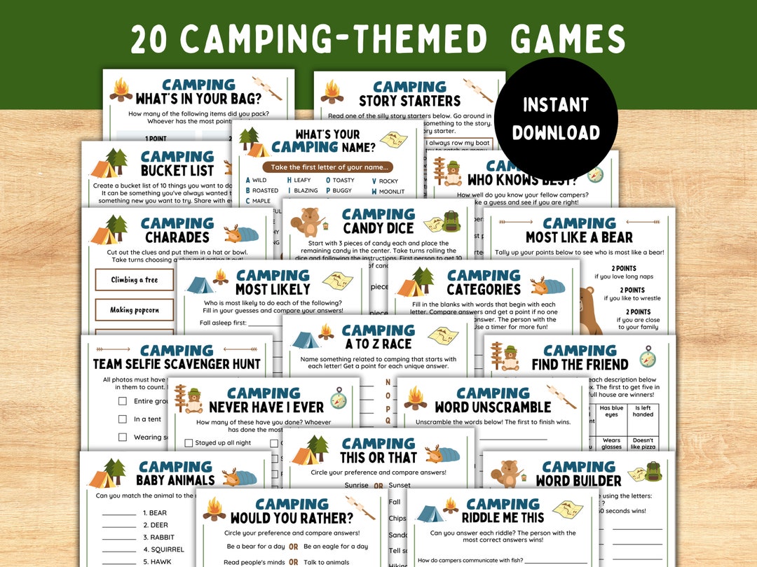 Camping-themed Party Games, Printable Camp Games, Camp Bunk Games ...