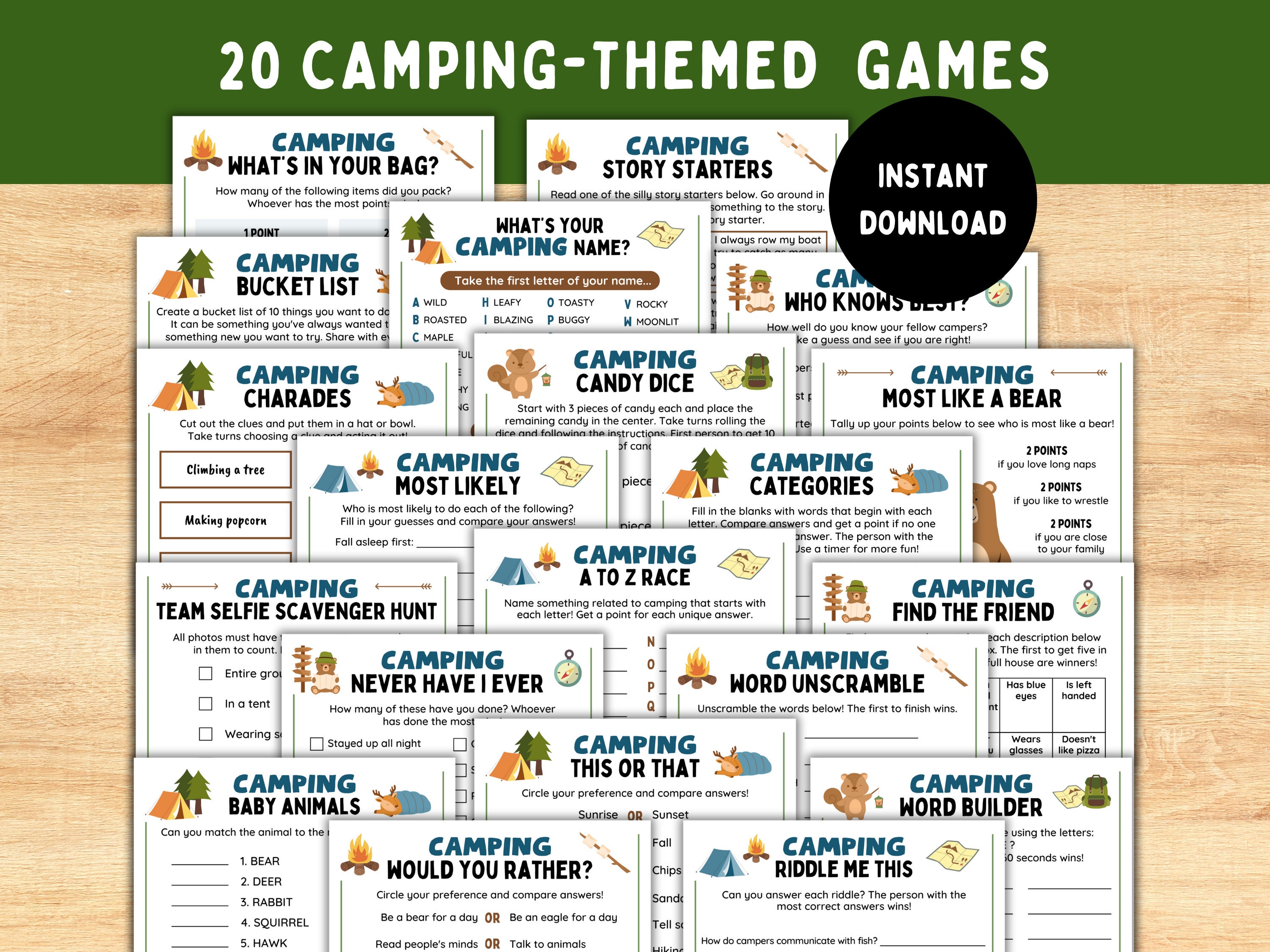 Camping-themed Party Games, Printable Camp Games, Camp Bunk Games ...