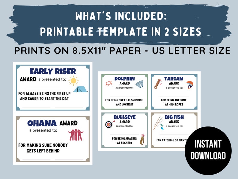 Camp Awards for Boys & Girls - Printable Certificates for Day Camp ...