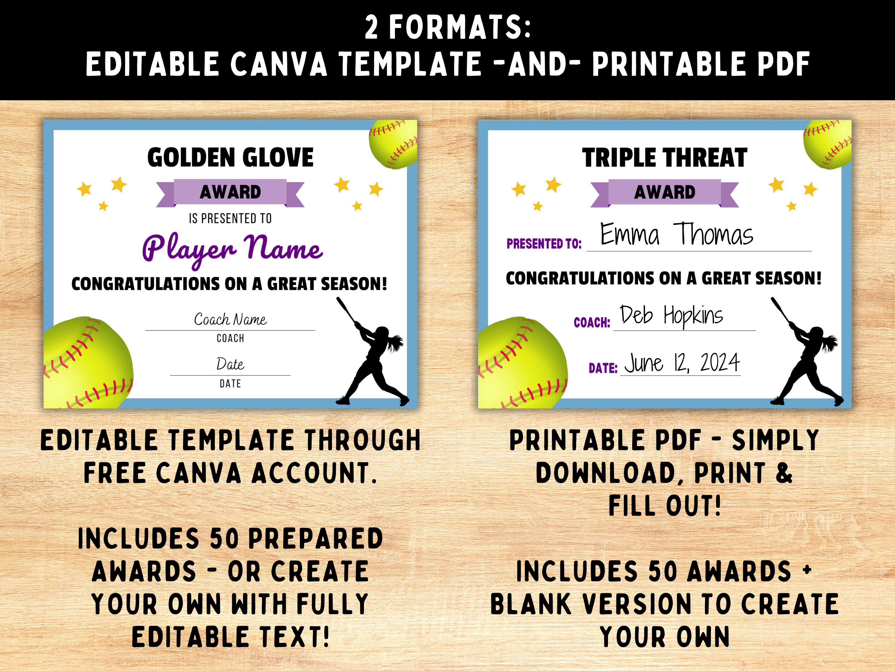 Softball Awards Softball Team Awards Editable Softball Certificates ...