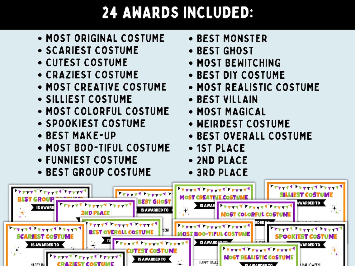 Halloween Costume Awards -- Printable Party Prizes, Contest ...