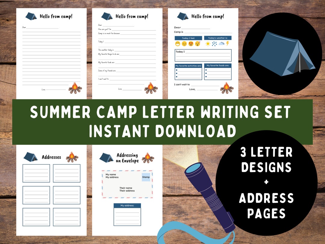 Blue Printable Letter From Camp Kids Overnight Camp Notes Sleepaway ...