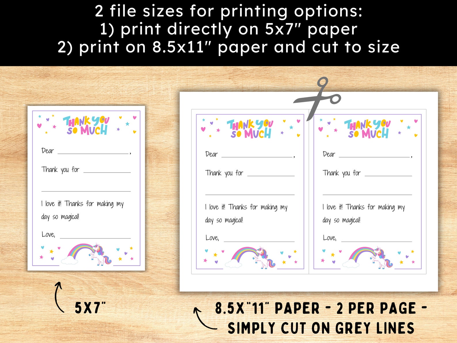 Unicorn Thank You Cards for Kids - Fill-in-the-blank Printable Thank ...
