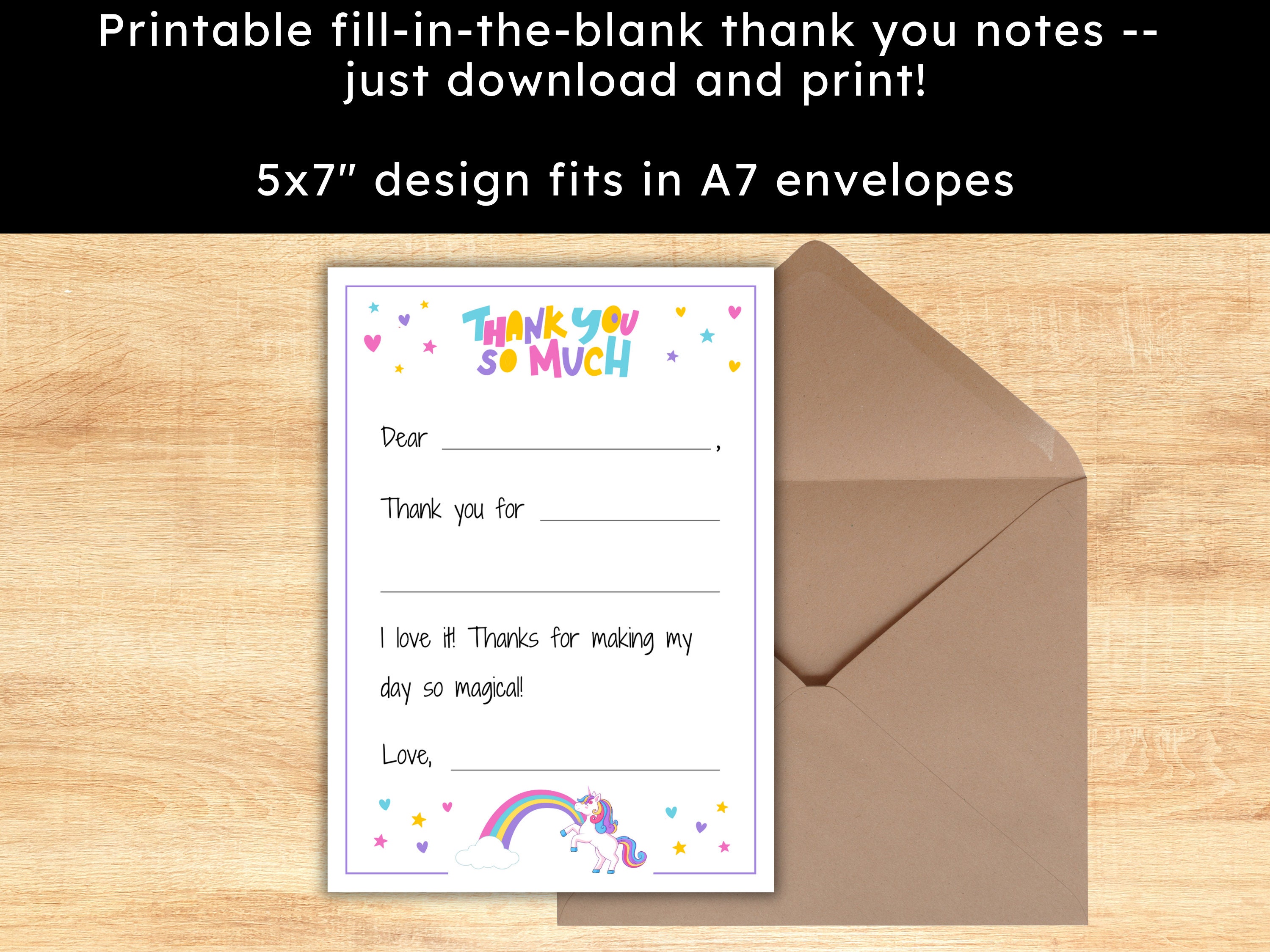 Unicorn Thank You Cards for Kids Fill-in-the-blank Thank You - Etsy