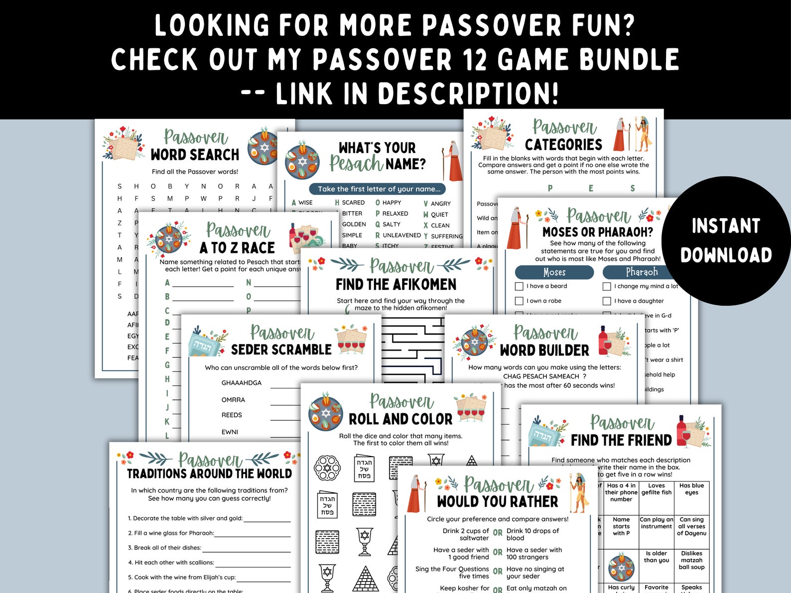 Passover Afikomen Treasure Hunt Printable Passover Scavenger Hunt Seder ...