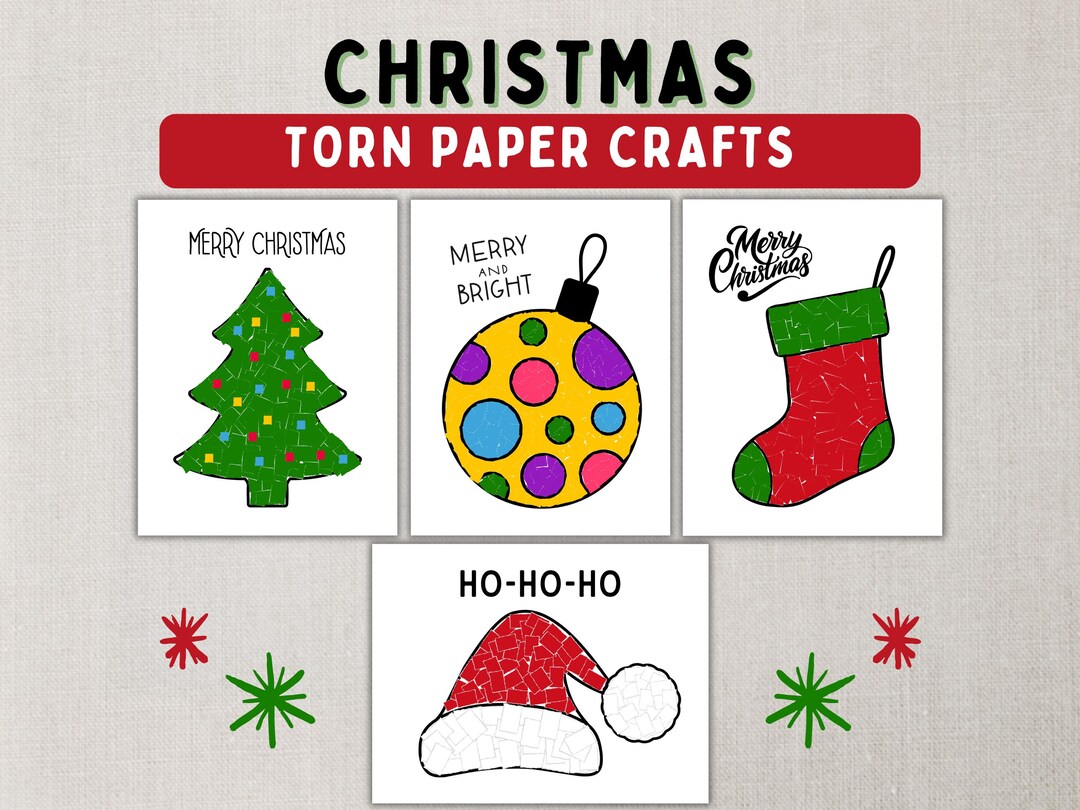 Christmas Cut and Paste Paper Crafts -- Printable Torn Paper Art ...