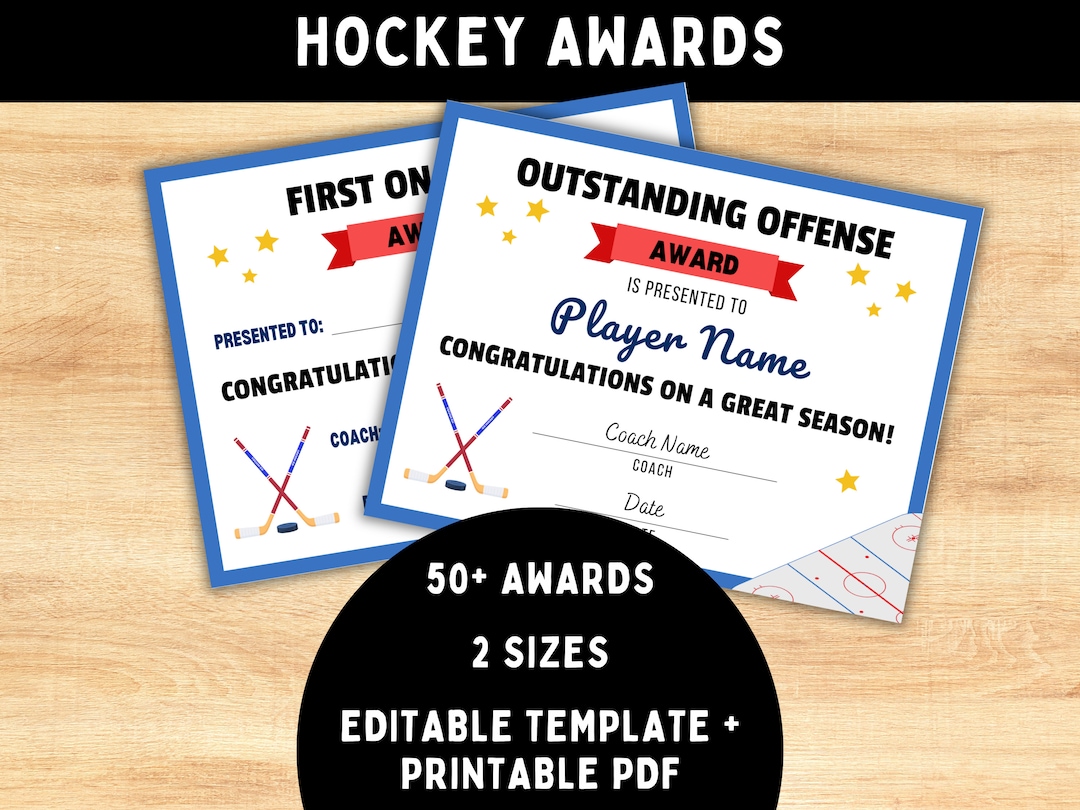 Hockey Awards -- Personalized Team Superlative Certificates for End-of ...