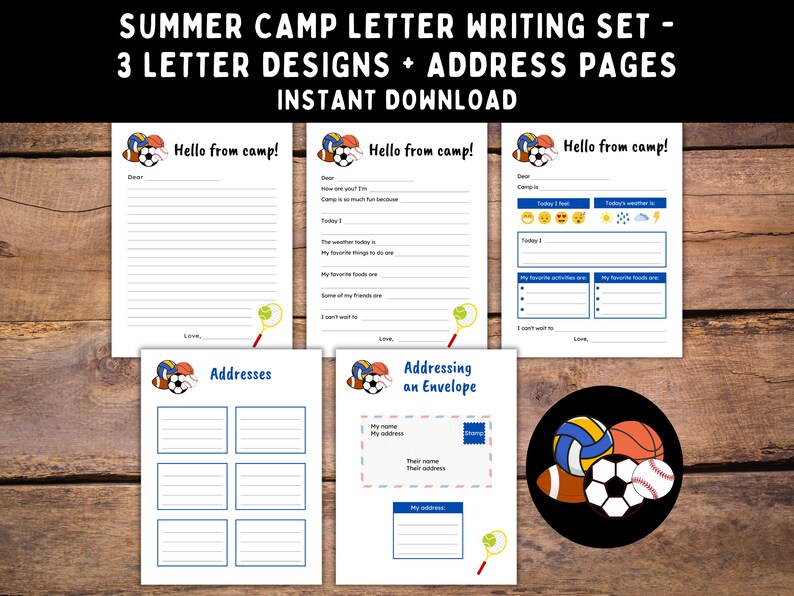 Sports Printable Letter From Camp Kids Overnight Camp Notes Sleepaway ...