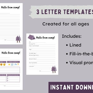Purple Printable Letter From Camp -- Kids Overnight Camp Notes ...