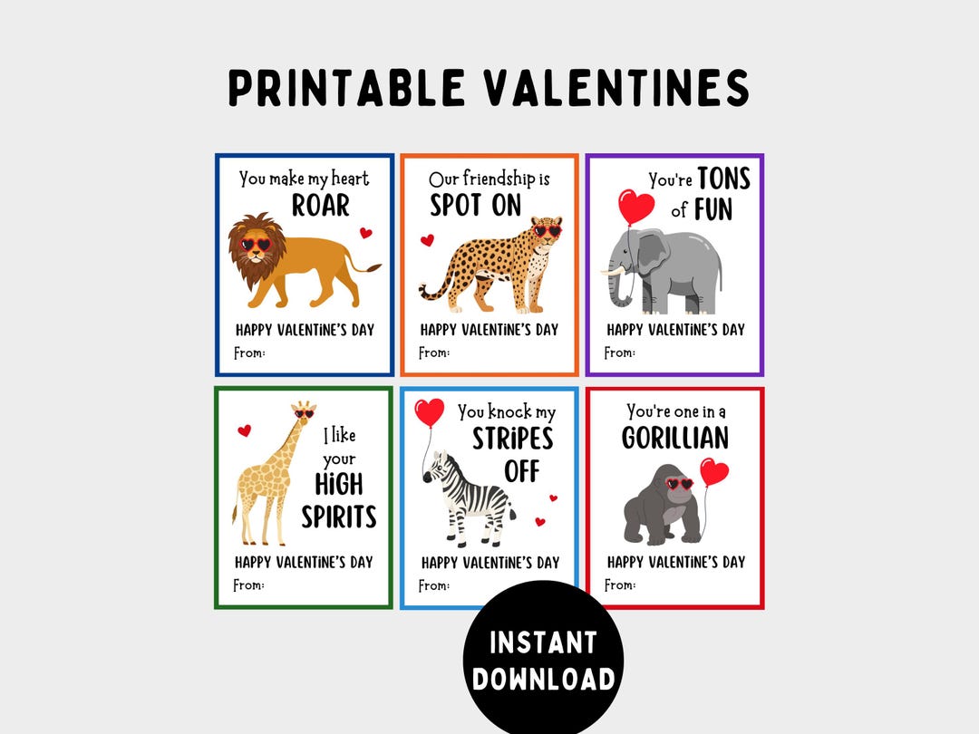 Wild Animal Valentine Cards -- Printable School, Classroom and Party ...