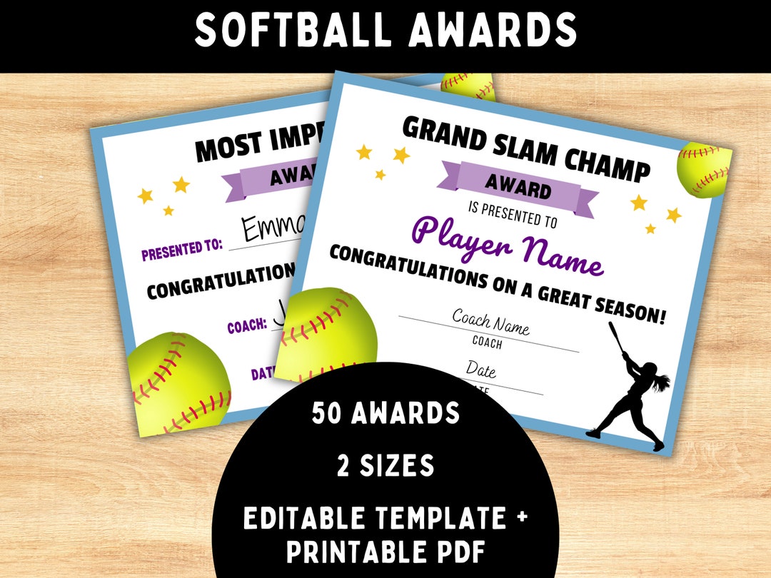 Softball Awards Softball Team Awards Editable Softball Certificates ...