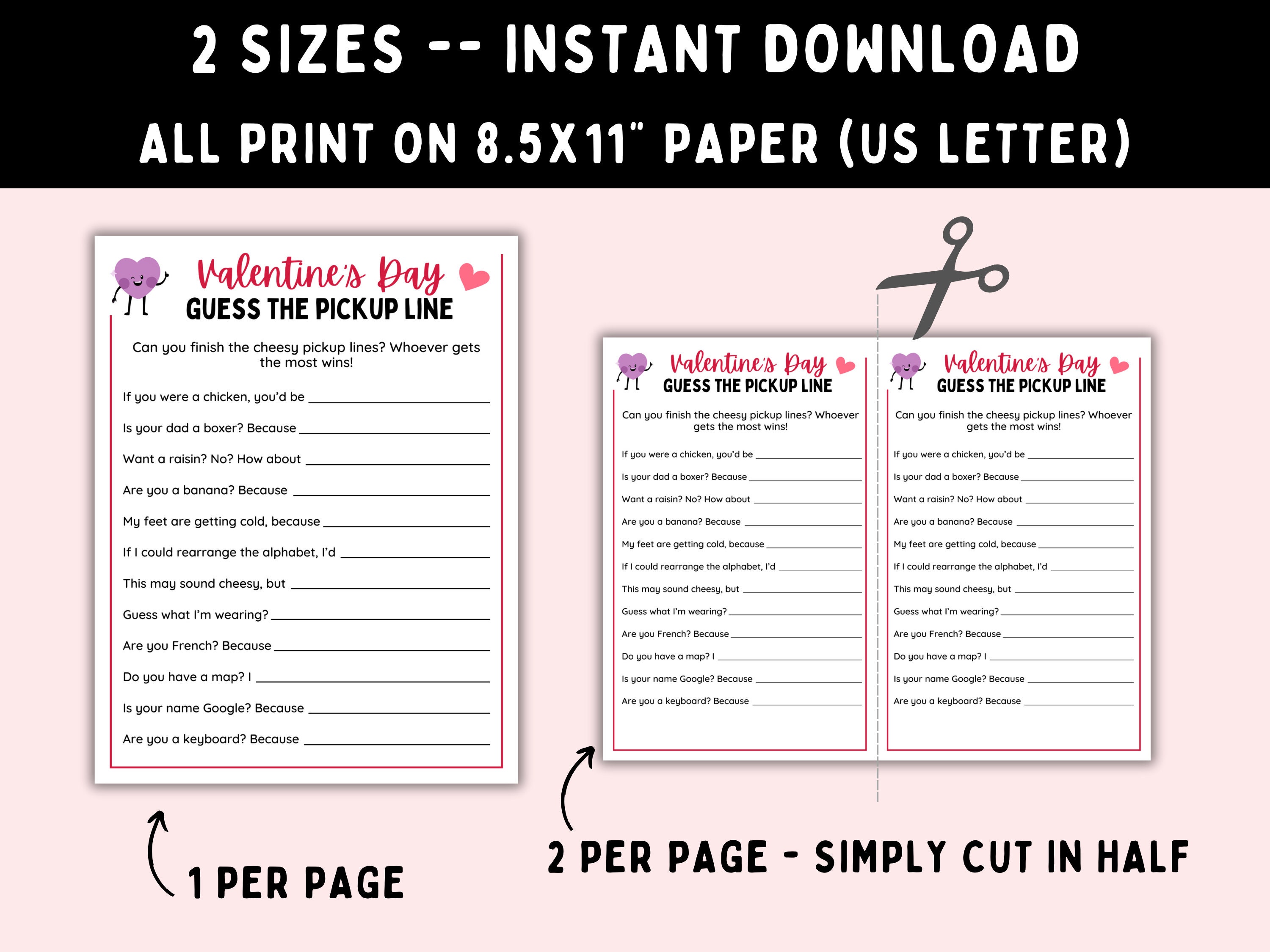 Guess the Pickup Line Game -- Printable Valentines Party Activity for ...