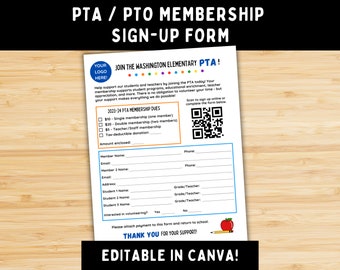 Printable PTO PTA Membership Form, Pto/pta Parent Volunteer Sign up ...