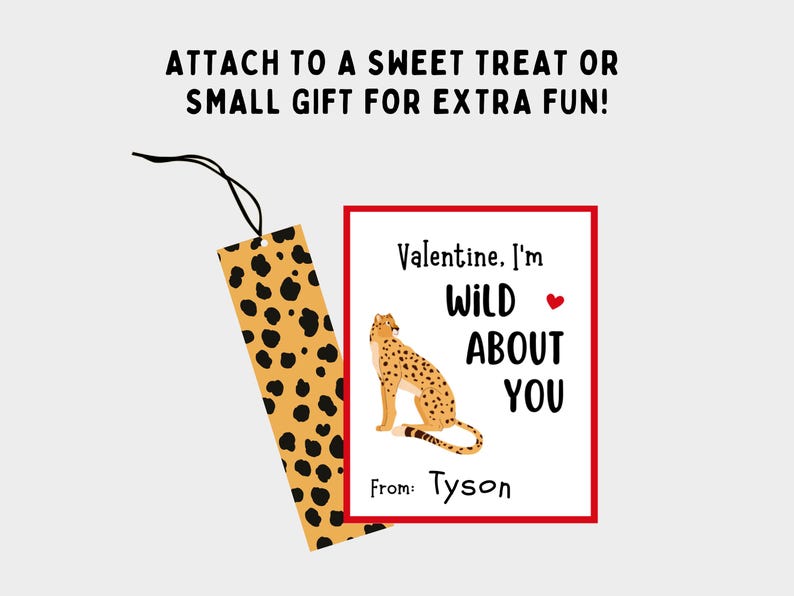 Cheetah Valentine Cards -- Printable School, Classroom and Party Favors ...