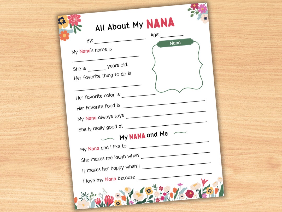 All About My Nana Wildflowers Printable - Questionnaire Keepsake & Gift ...