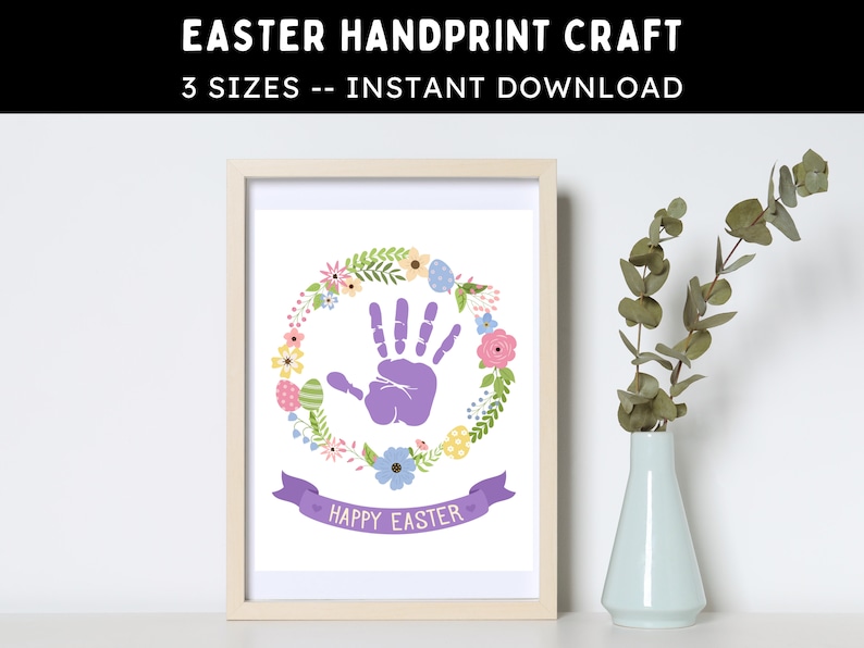 Easter Wreath Handprint Craft Printable DIY Easter Handprint Activity ...