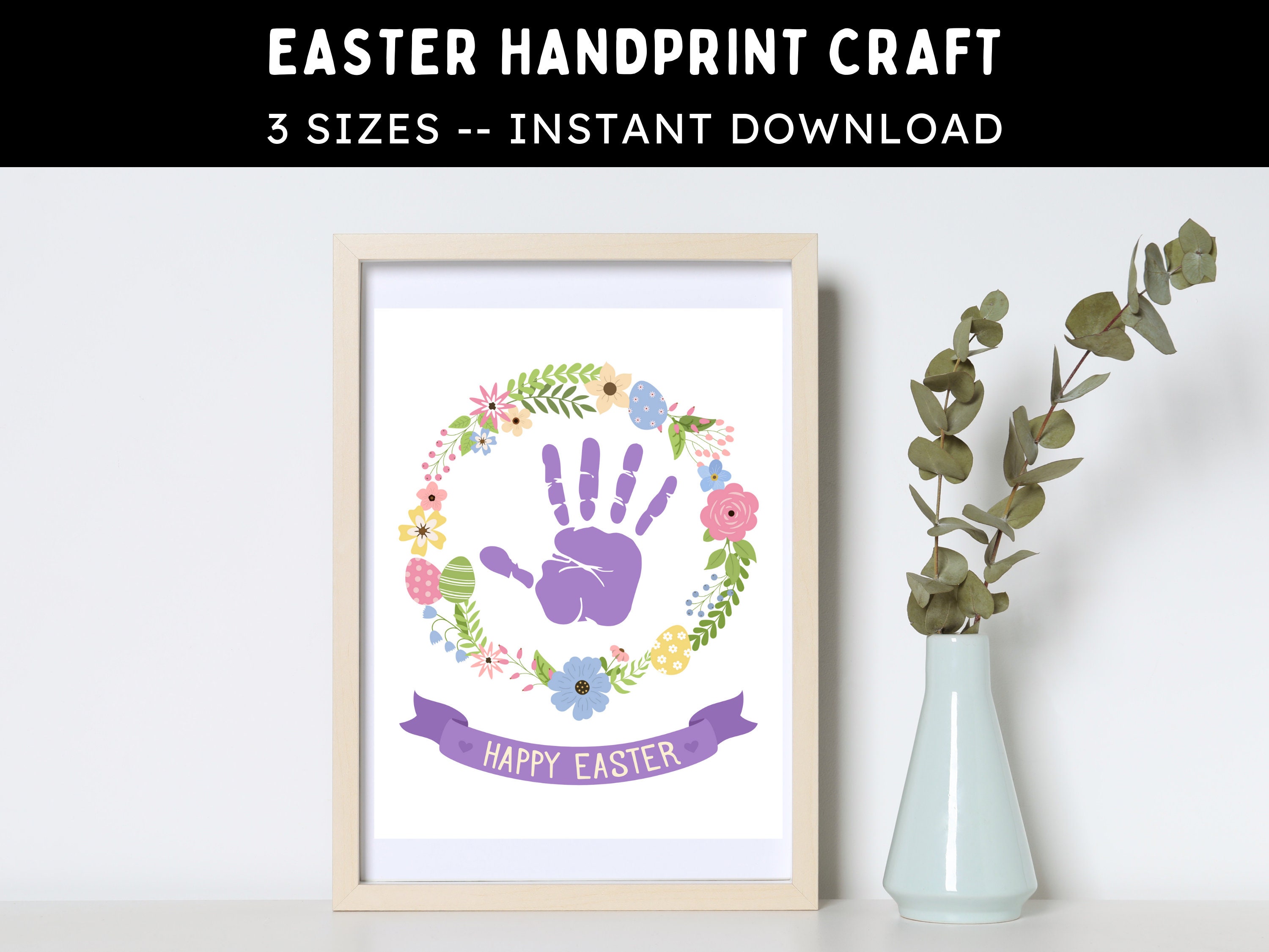 Easter Wreath Handprint Craft Printable DIY Easter Handprint Activity ...