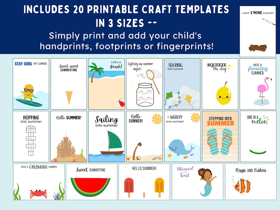 Summer Handprint & Footprint Craft Bundle -- Printable DIY Summertime ...