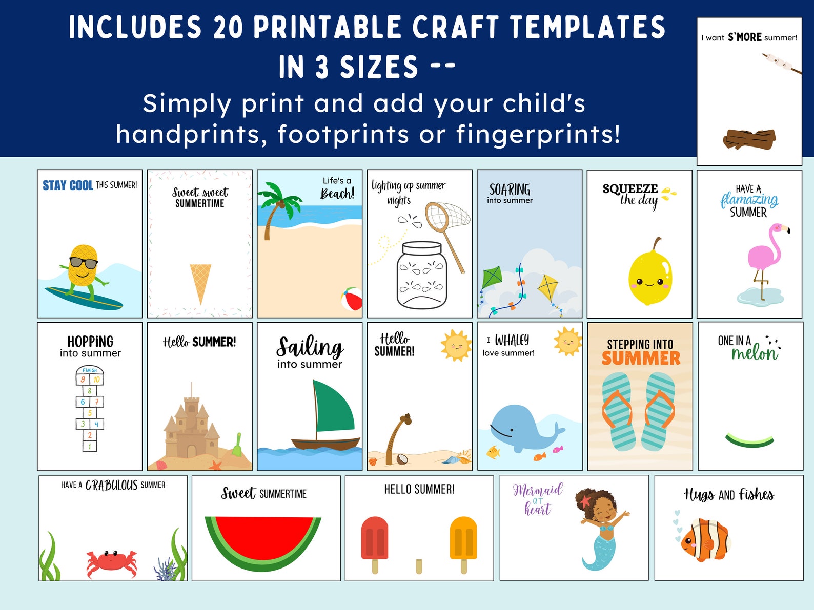 Summer Handprint & Footprint Craft Bundle -- Printable DIY Summertime ...