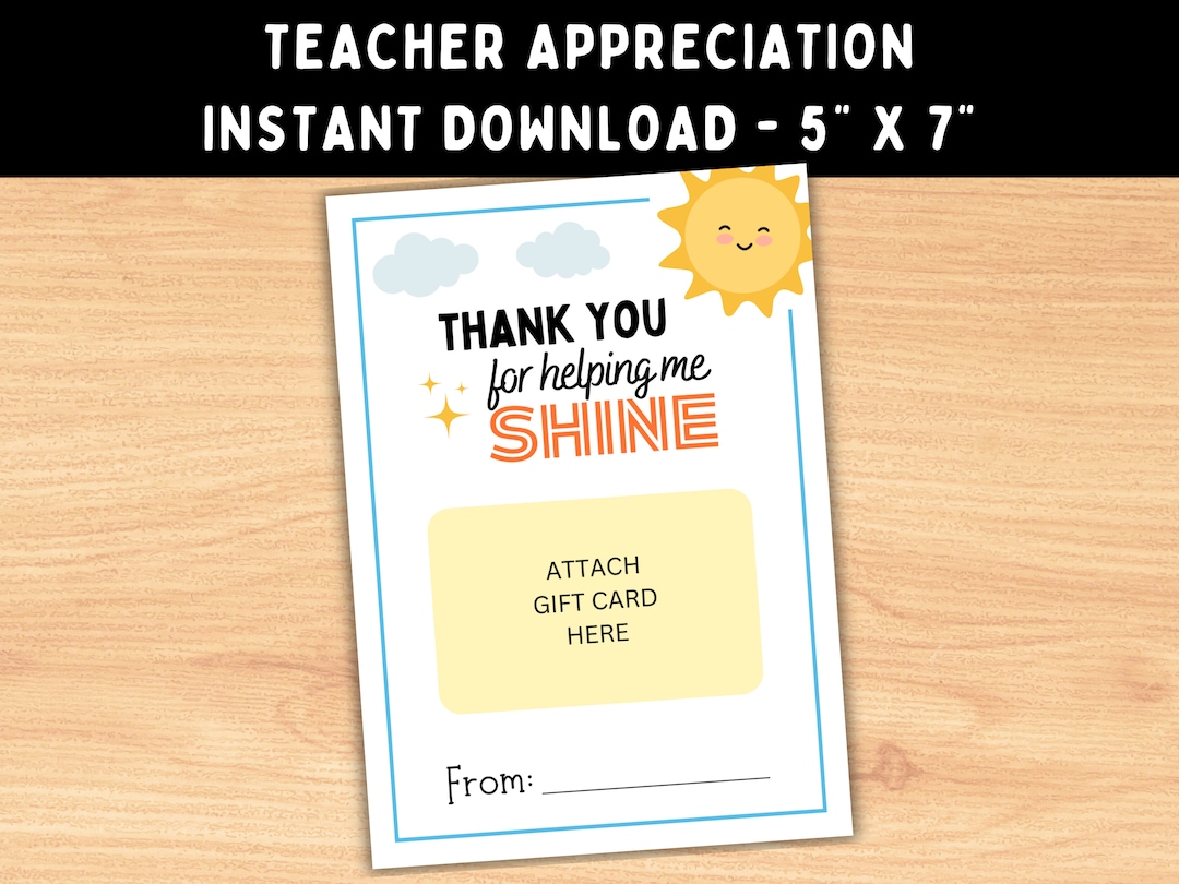 Teacher Appreciation Gift Card Holder - Sun-themed - Printable Thank ...