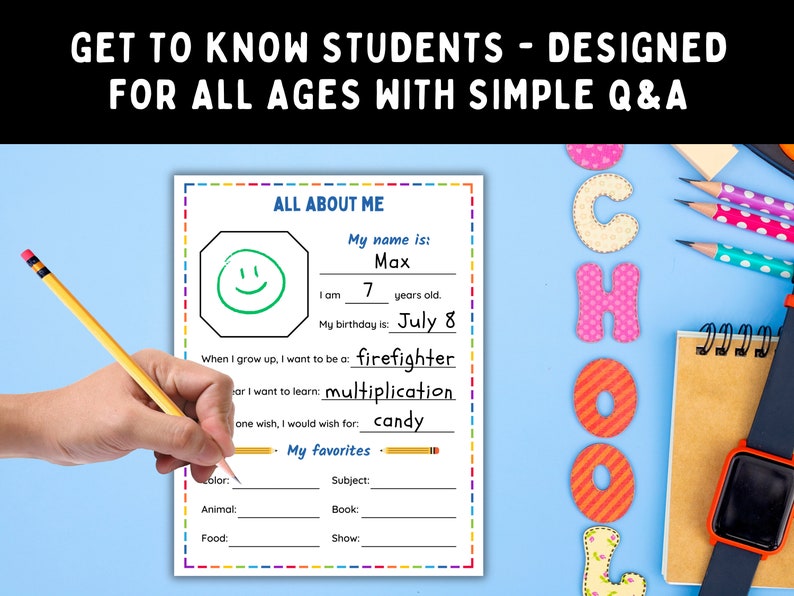 All About Me Printable Back to School Questionnaire - Etsy