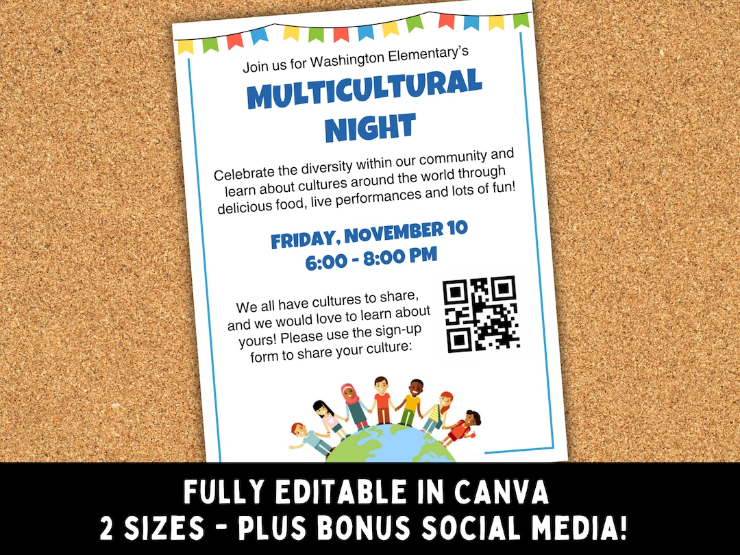 Multicultural Night Editable Canva Template International Night Great ...