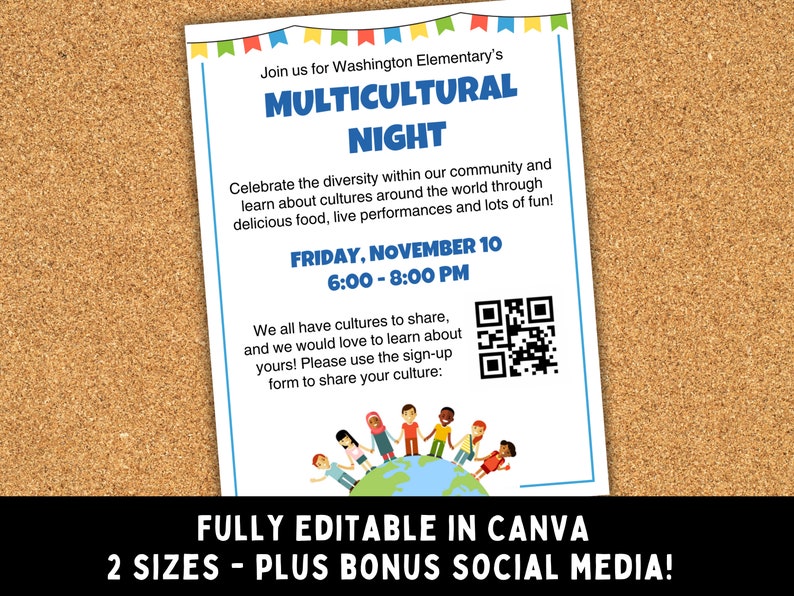 Multicultural Night Flyer for School & Community Events - Editable ...