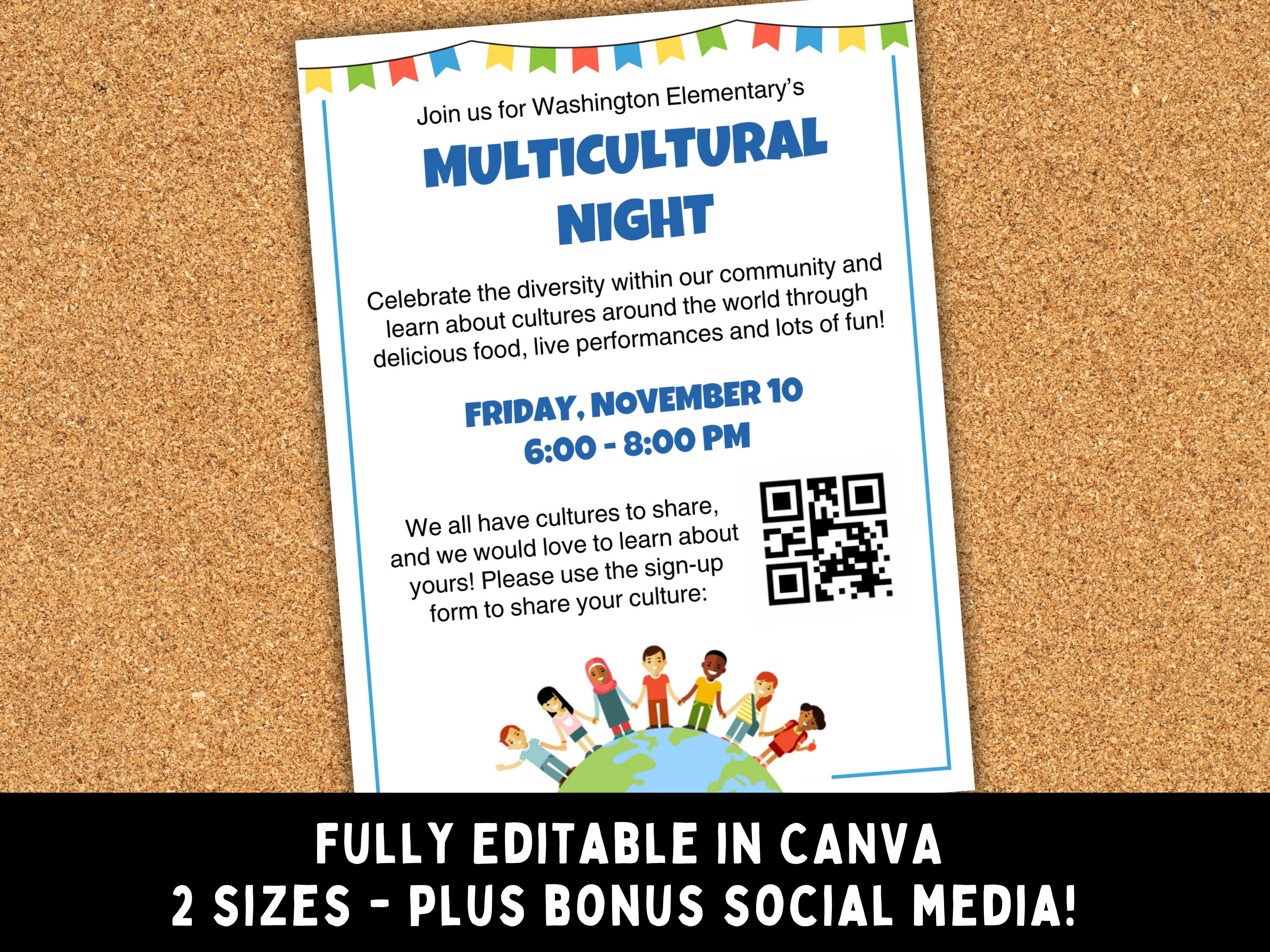 Multicultural Night Flyer for School & Community Events - Editable ...