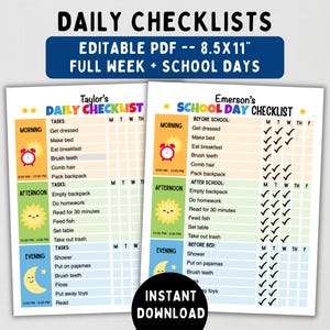 Customizable Daily Checklist for Kids - Responsibility Chart for ...