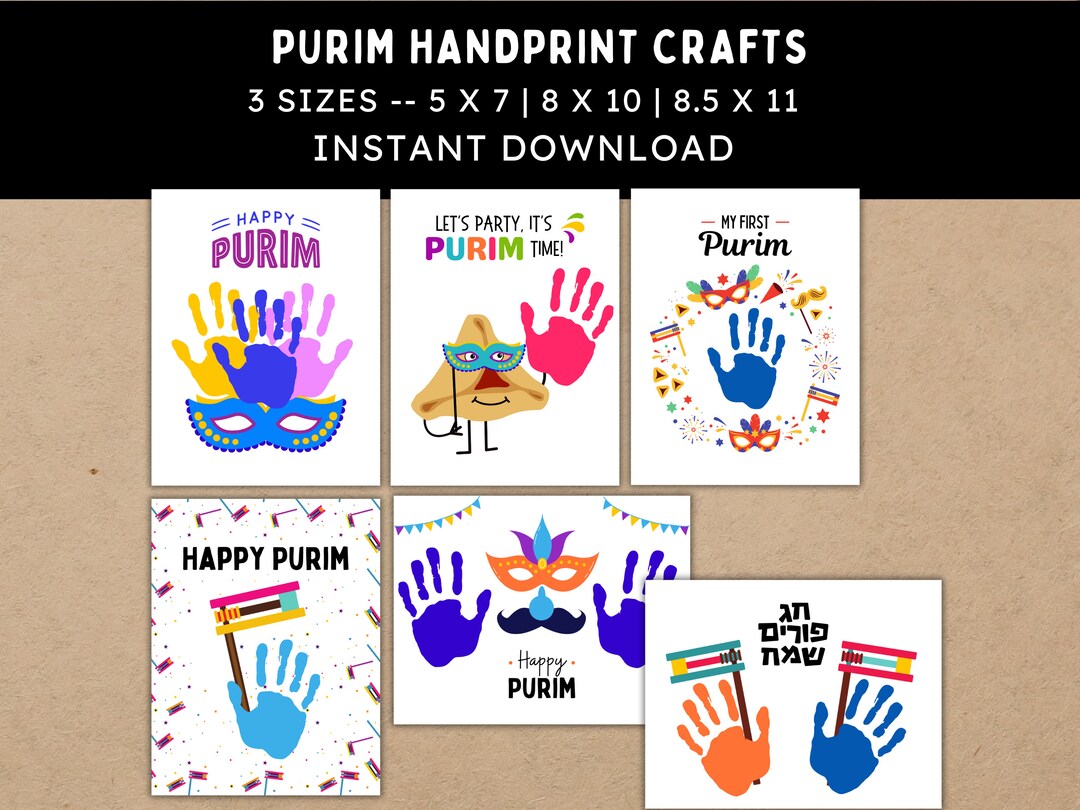 6 Purim Handprint Craft Templates Printable Jewish Holiday Crafts ...