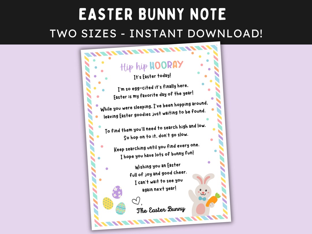 Easter Bunny Note Letter From Easter Bunny Easter Egg Hunt Printable ...