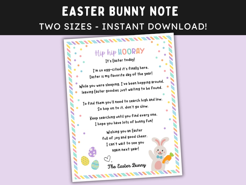 Easter Bunny Note Letter From Easter Bunny Easter Egg Hunt Printable ...