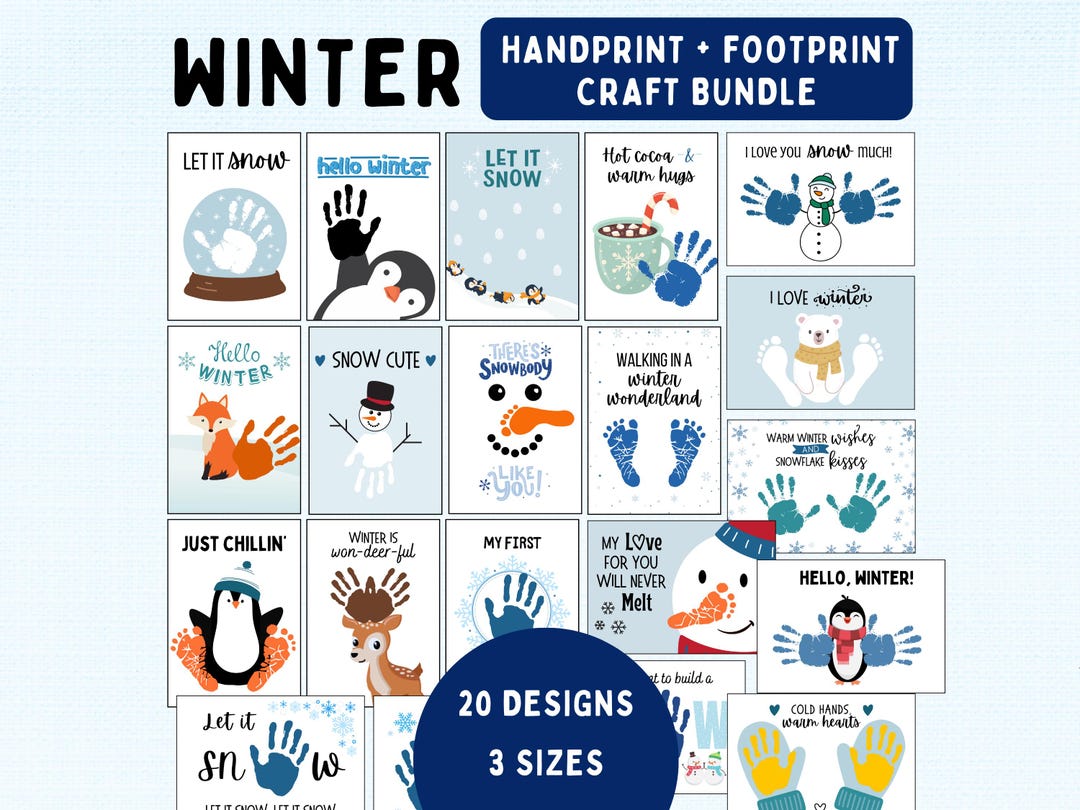 Winter Handprint and Footprint Craft Bundle -- Printable DIY Winter ...