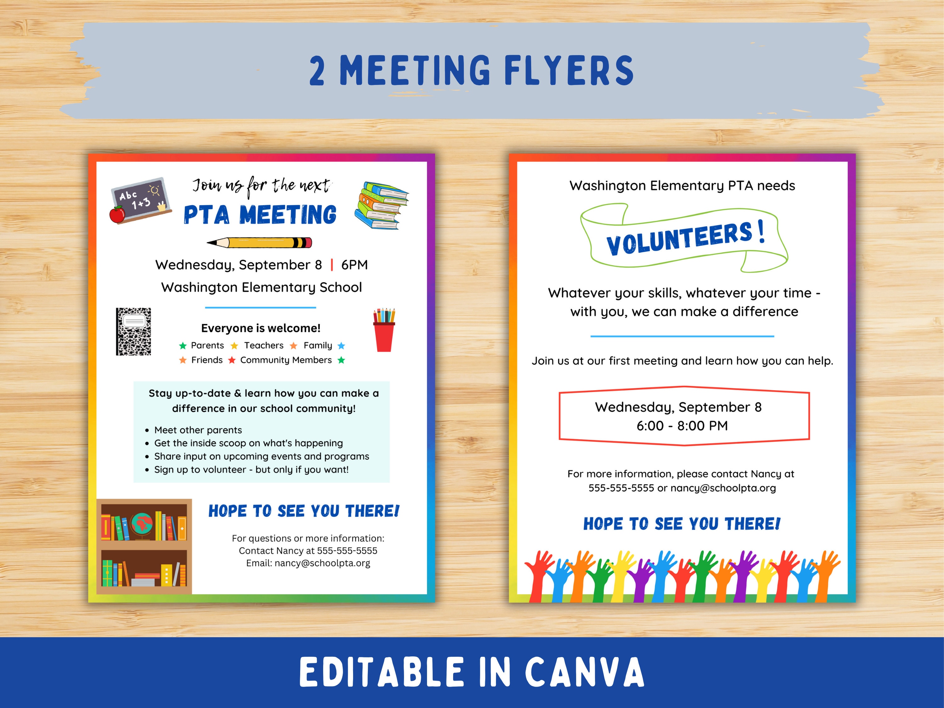 PTA / PTO Membership Bundle Editable Canva Template Meeting Flyers ...