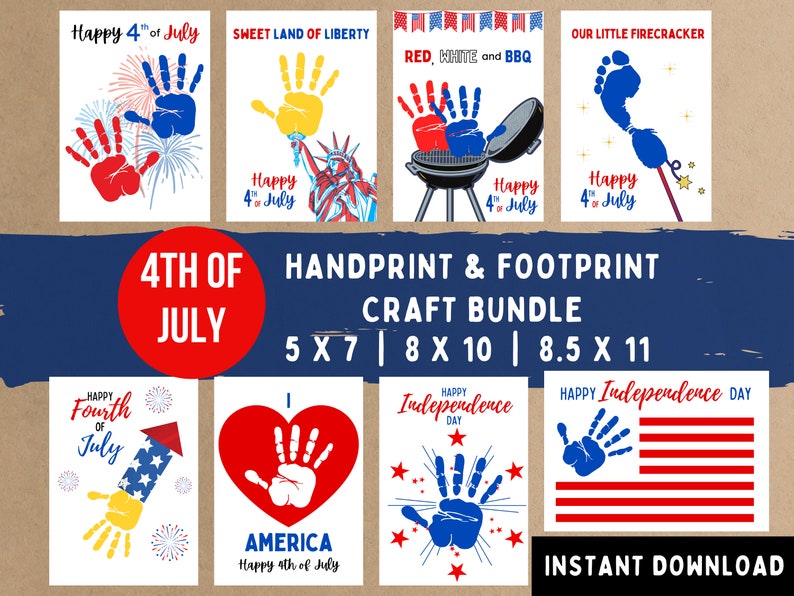 8 4th of July Handprint and Footprint Craft Bundle, Printable DIY ...