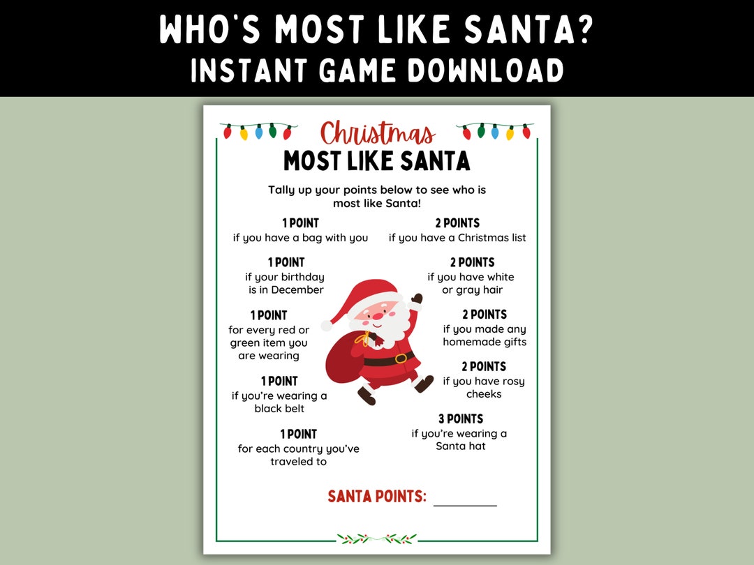 Most Like Santa Game Christmas Party Game Printable Christmas Game ...