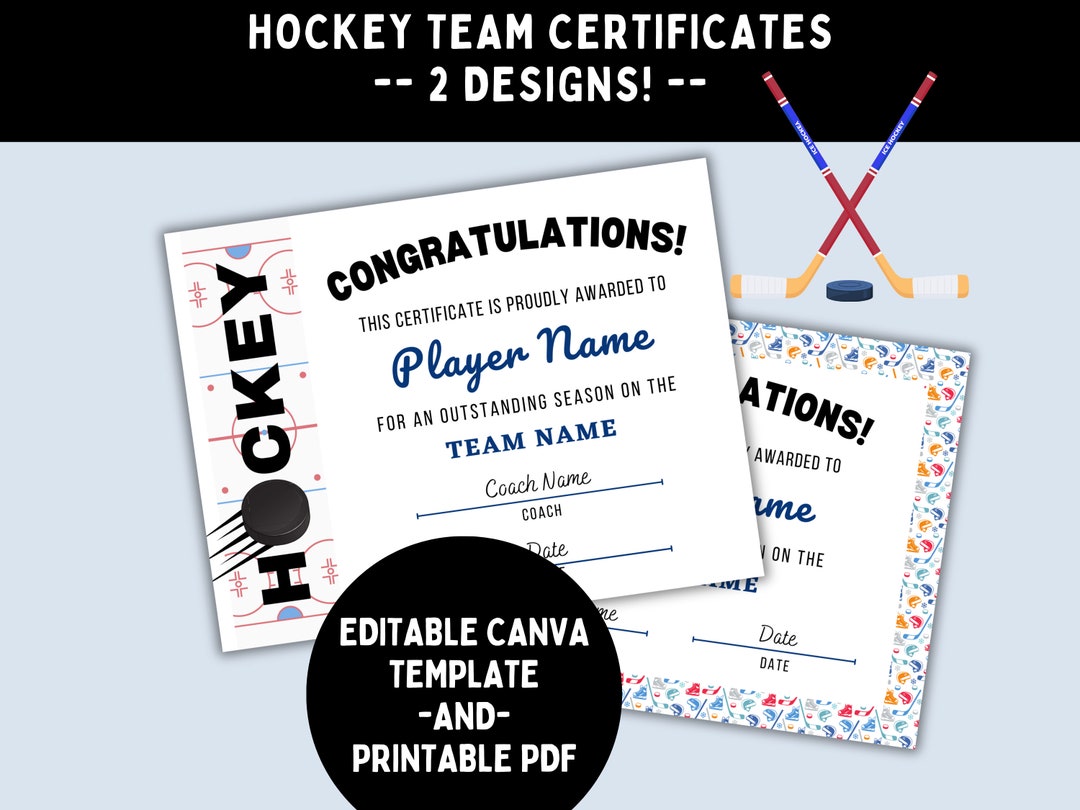 Hockey Team Certificates Editable Hockey Participation Certificates ...