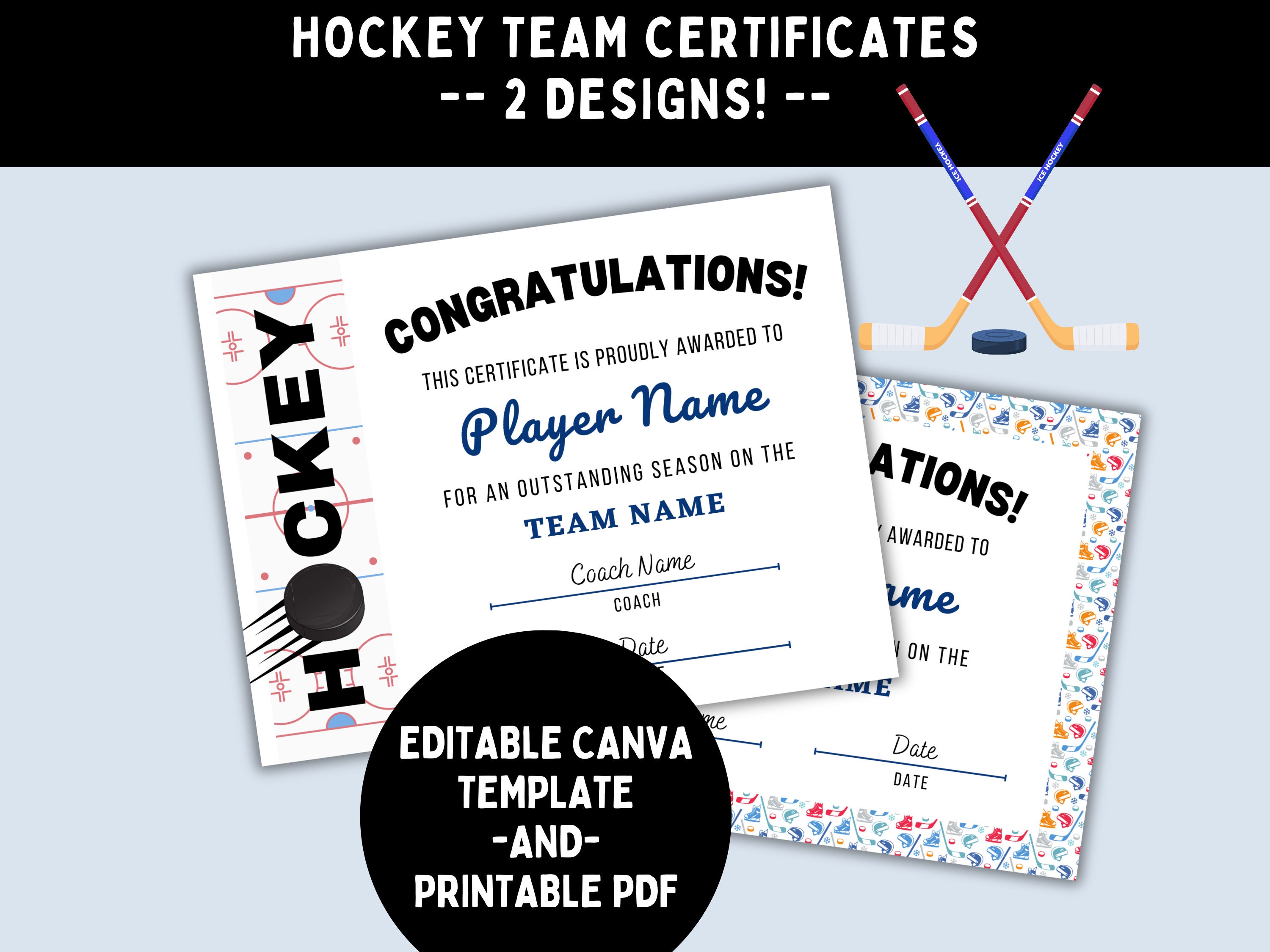 Hockey Team Certificates Editable Hockey Participation Certificates ...