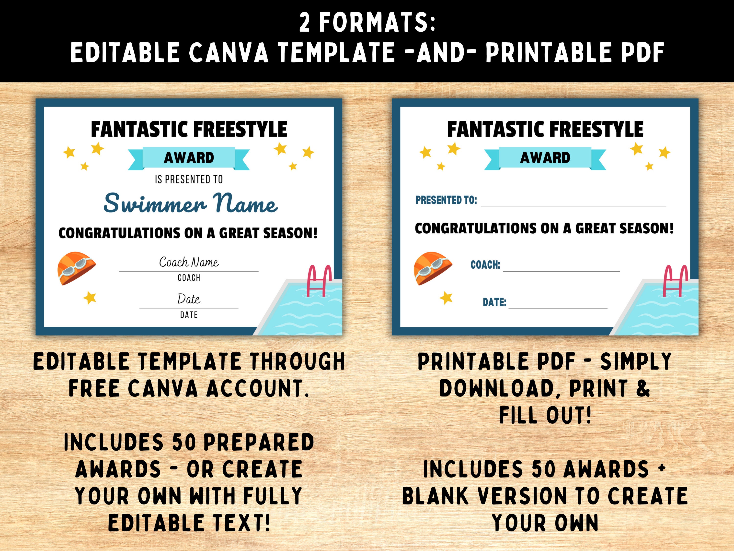 Swim Team Awards -- Customizable Superlative Certificates for End of ...